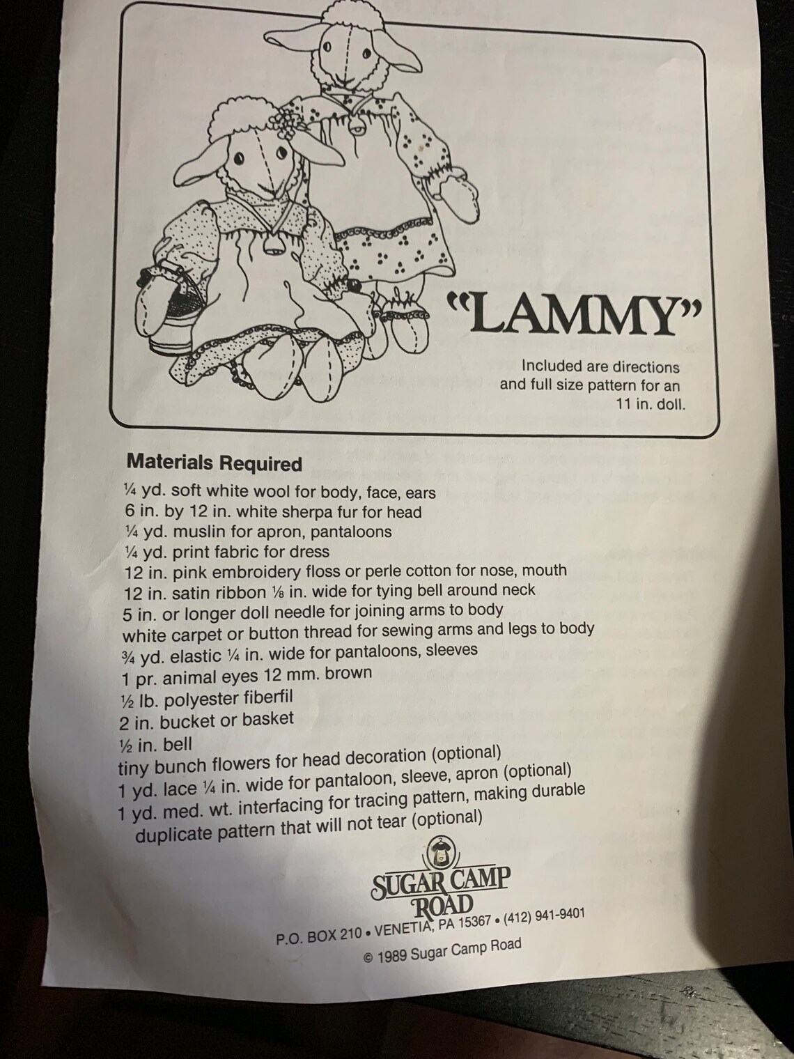 Stuffed 11" Doll Lamb Sewing Patterns. LAMMY by Sugar Camp Road C1989 ...