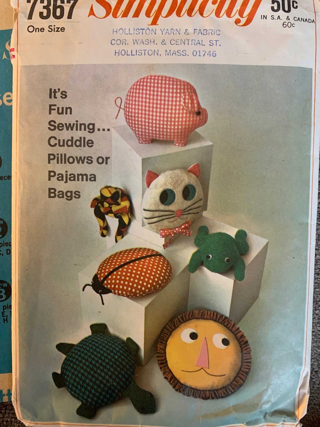 Six Cuddle Pillows, Pajama Bags. Simplicity #7367 Vintage Sewing ...