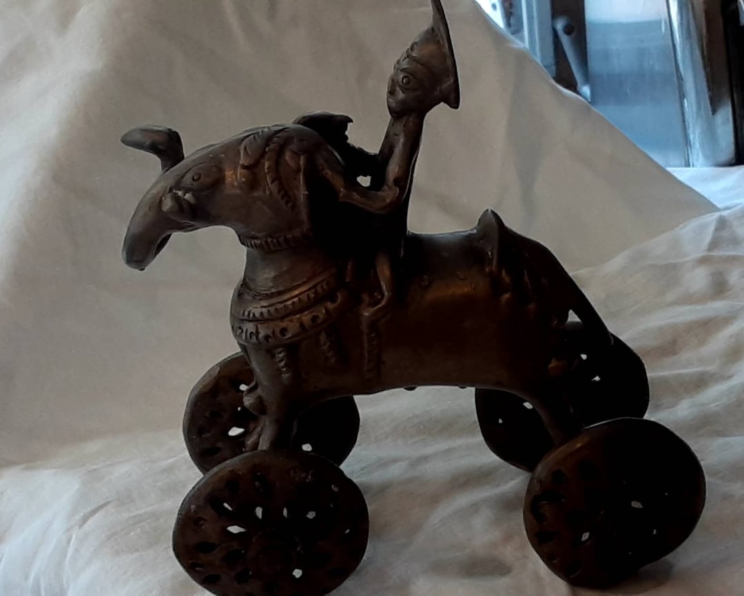 ELEPHANT on WHEELS With Rider, Solid Brass Bronze Copper. Antique Toy ...