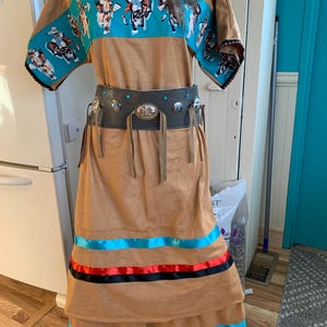 Handmade First Nations Pow Wow Dress, Faux Leather Sash, Leggings ...