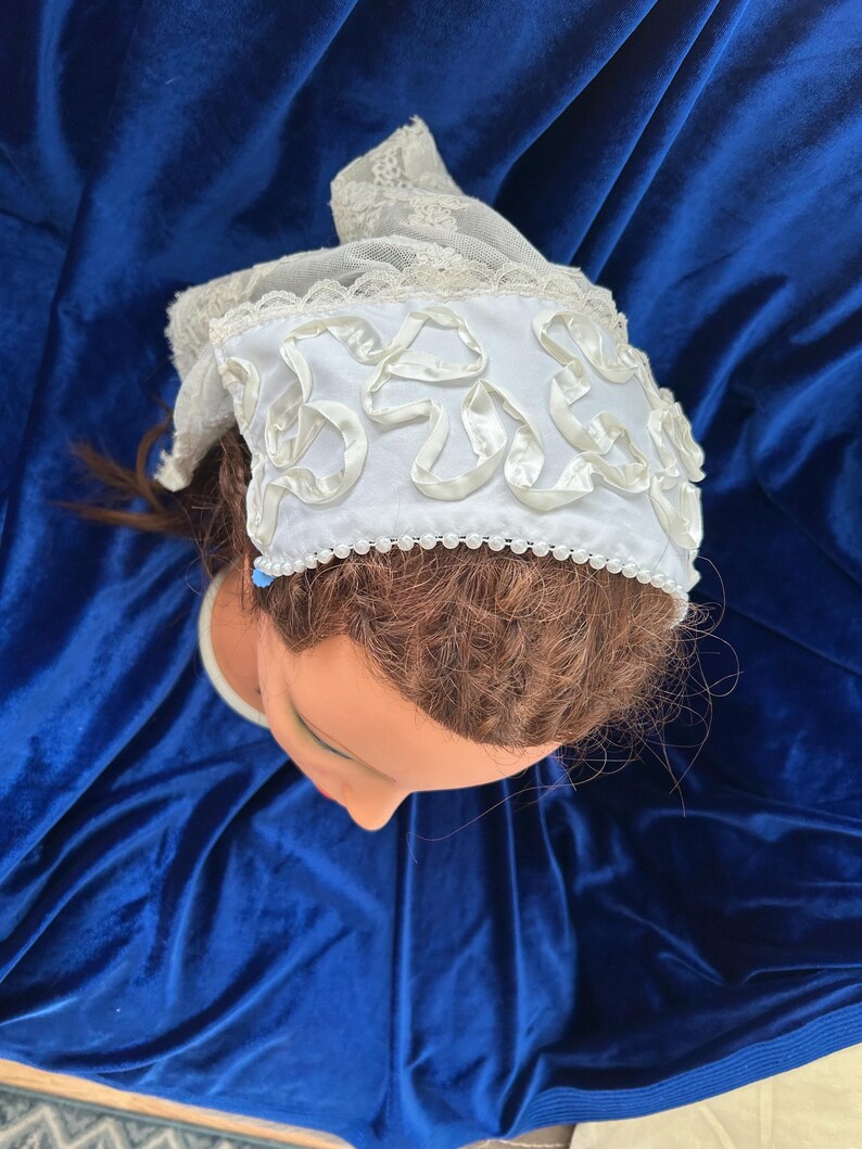 Antique White Lace Head Dress, Colonial Costume Bonnet, Upcycled ...