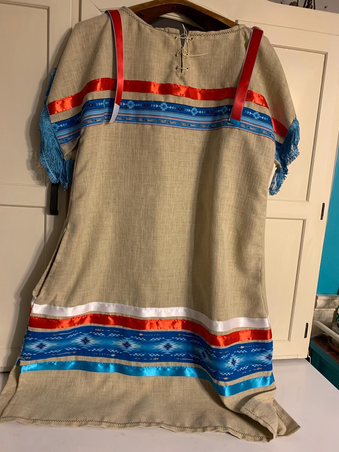 Misses Earthtone 38-40”bust, 44” Hip. First Nation Ribbon DRESS ...