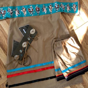Handmade First Nations Pow Wow Dress, Faux Leather Sash, Leggings ...
