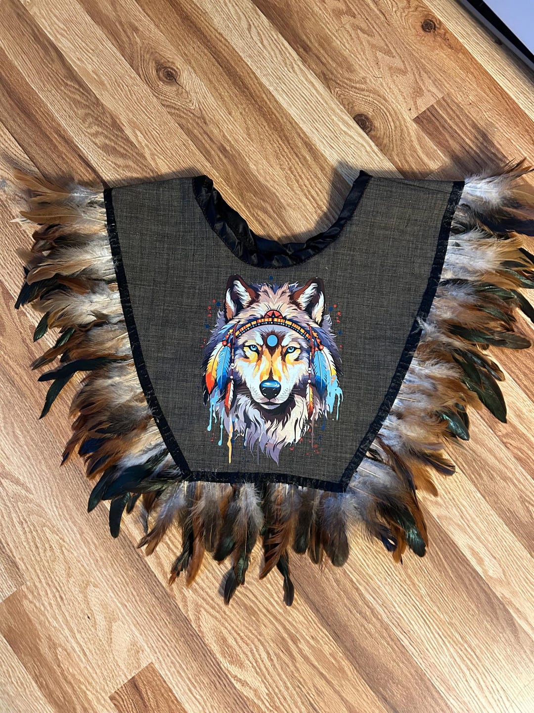 Wolf Capelet With Real Feathers, First Nations Pow Wow Regalia - Etsy