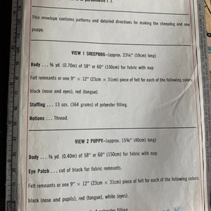 SHEEPDOG and PUPPY Stuffed Animal One Size. Simplicity 9208 Vintage ...