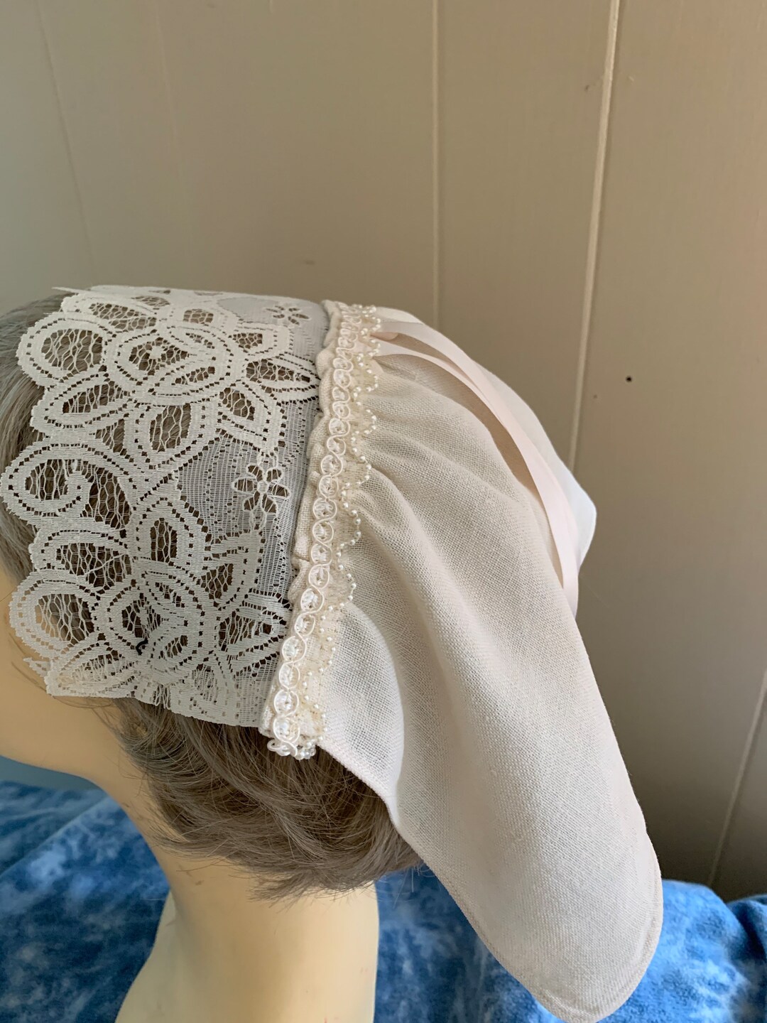 Ladies Day Cap Bonnet, Linen, Scallop Edged Pearls, Simple to Wear ...