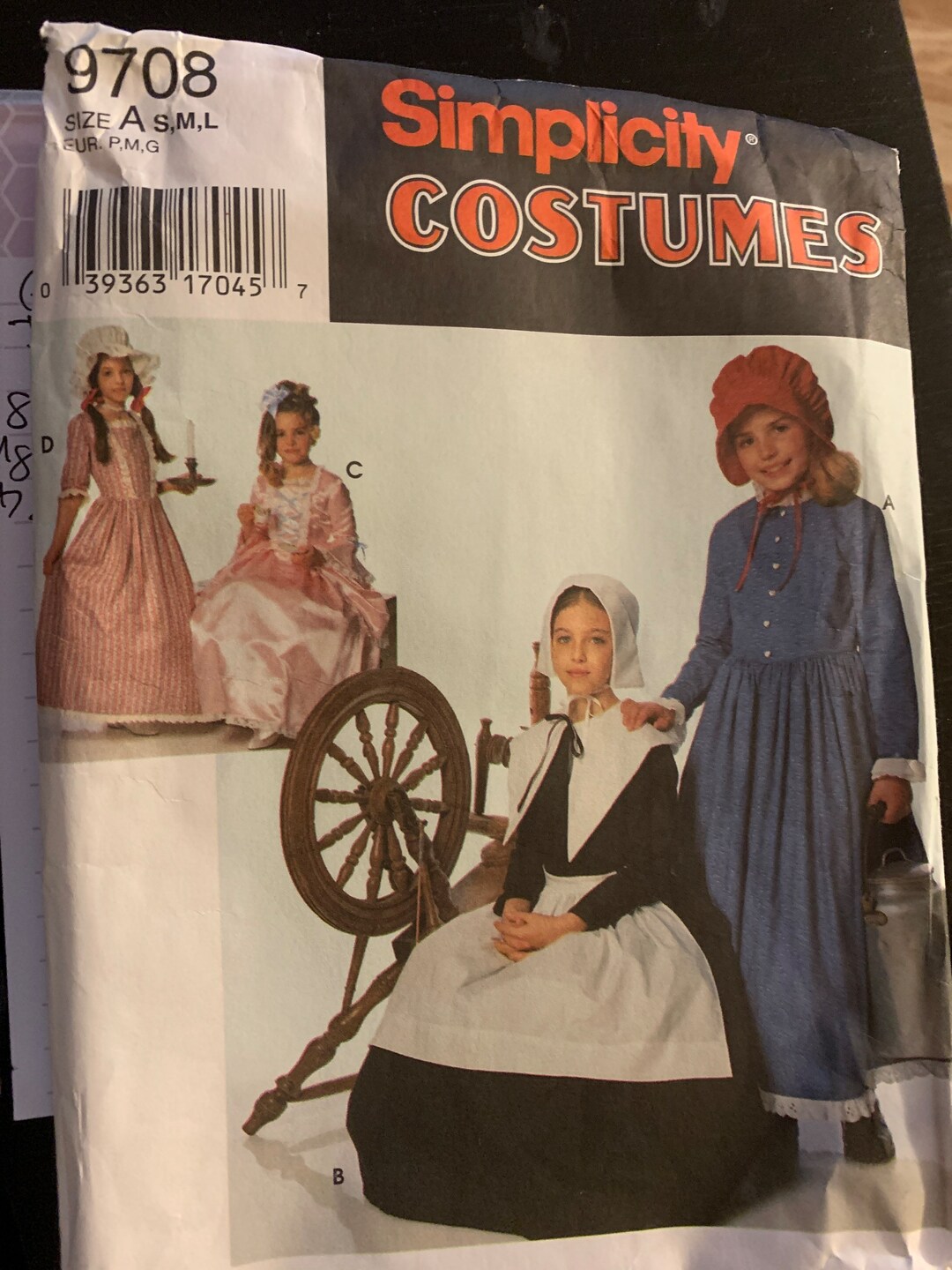 Pilgrim Colonial Girl Dress Simplicity COSTUMES #9708 Girls Sizes S-M-L ...