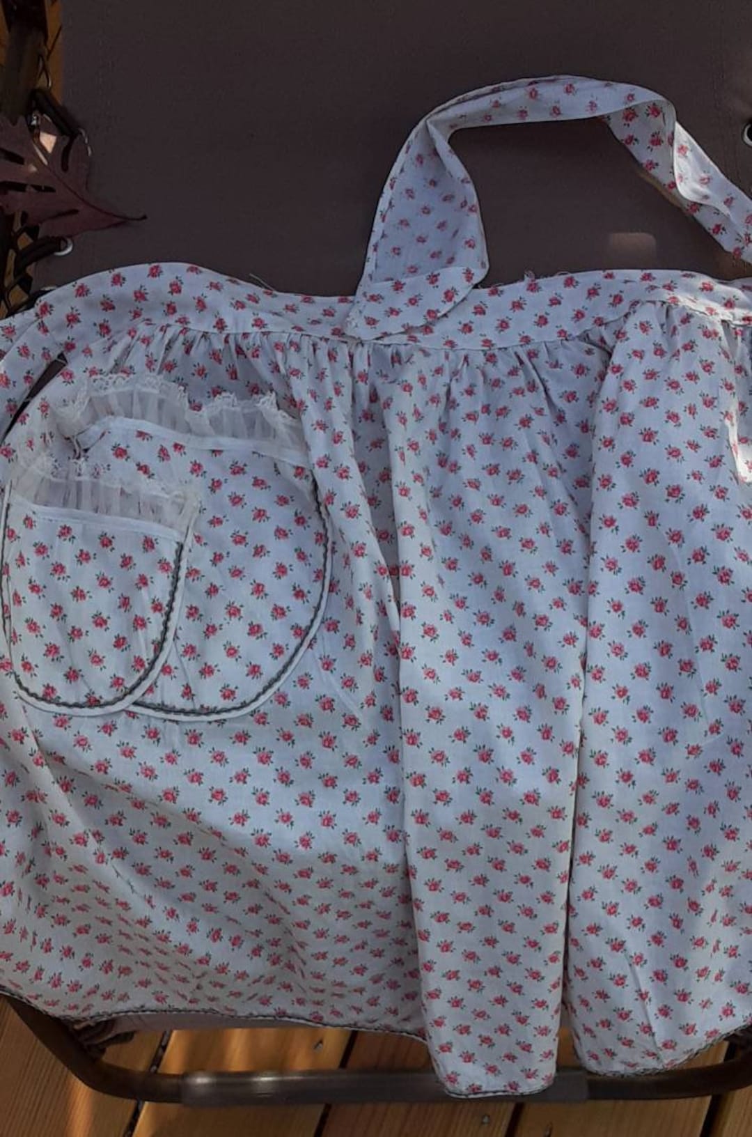 Pink Roses HALF APRON Retro Home Economics 1960s Piggy Back Pockets ...