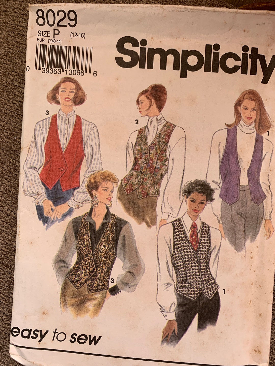 Misses 12 - 16 Set of Lined Vests. Simplicity #8029. Easy to Sew Uncut ...