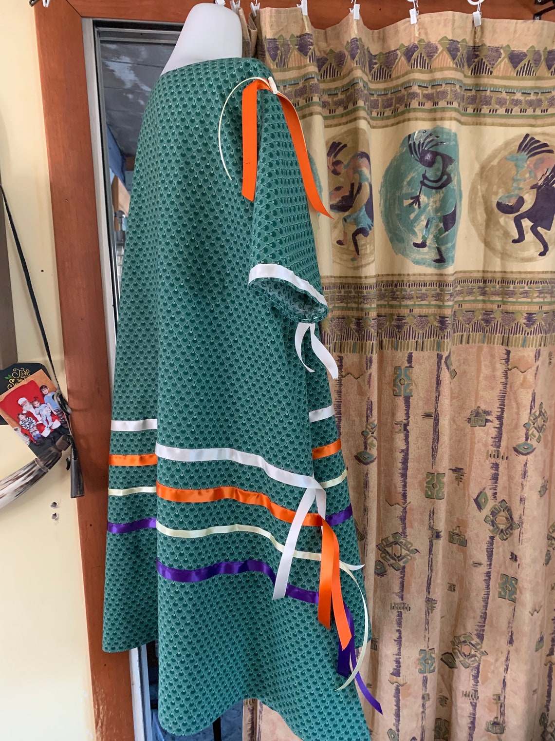 First Nations Child 8-10 Green Trade Cloth RIBBON DRESS Pow Wow ...
