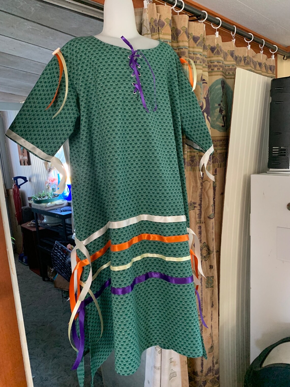 First Nations Child 8-10 Green Trade Cloth RIBBON DRESS Pow Wow ...