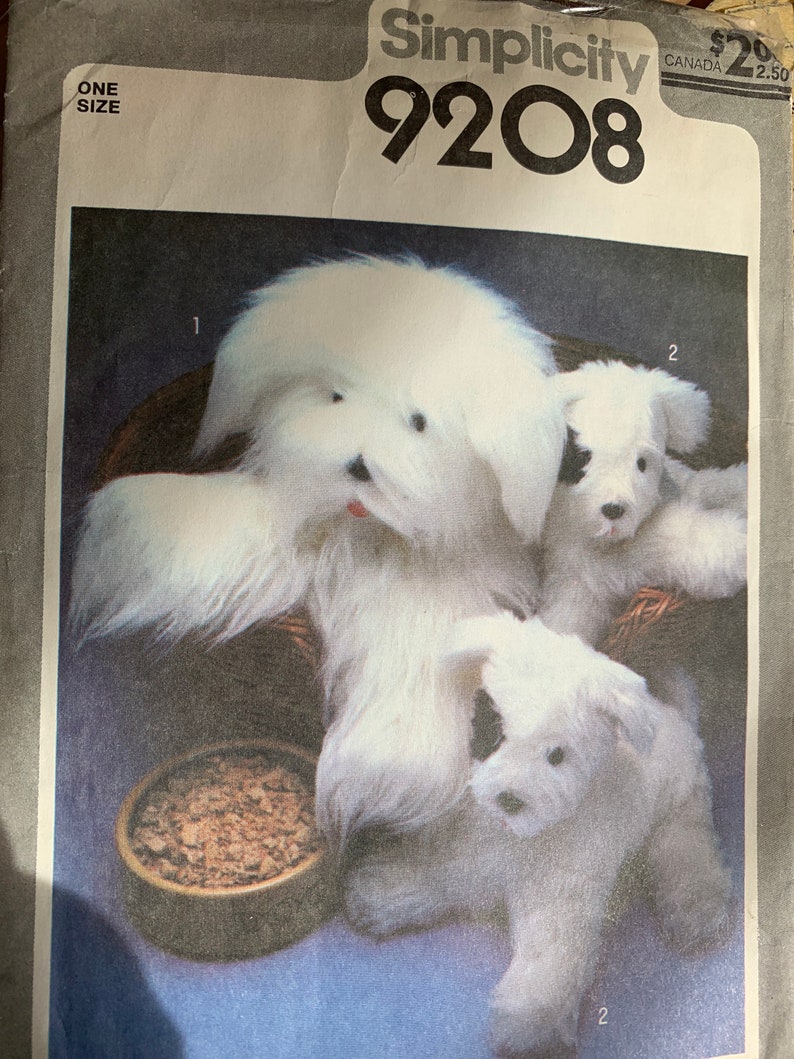 SHEEPDOG and PUPPY Stuffed Animal One Size. Simplicity 9208 Vintage Sewing Patterns - Etsy