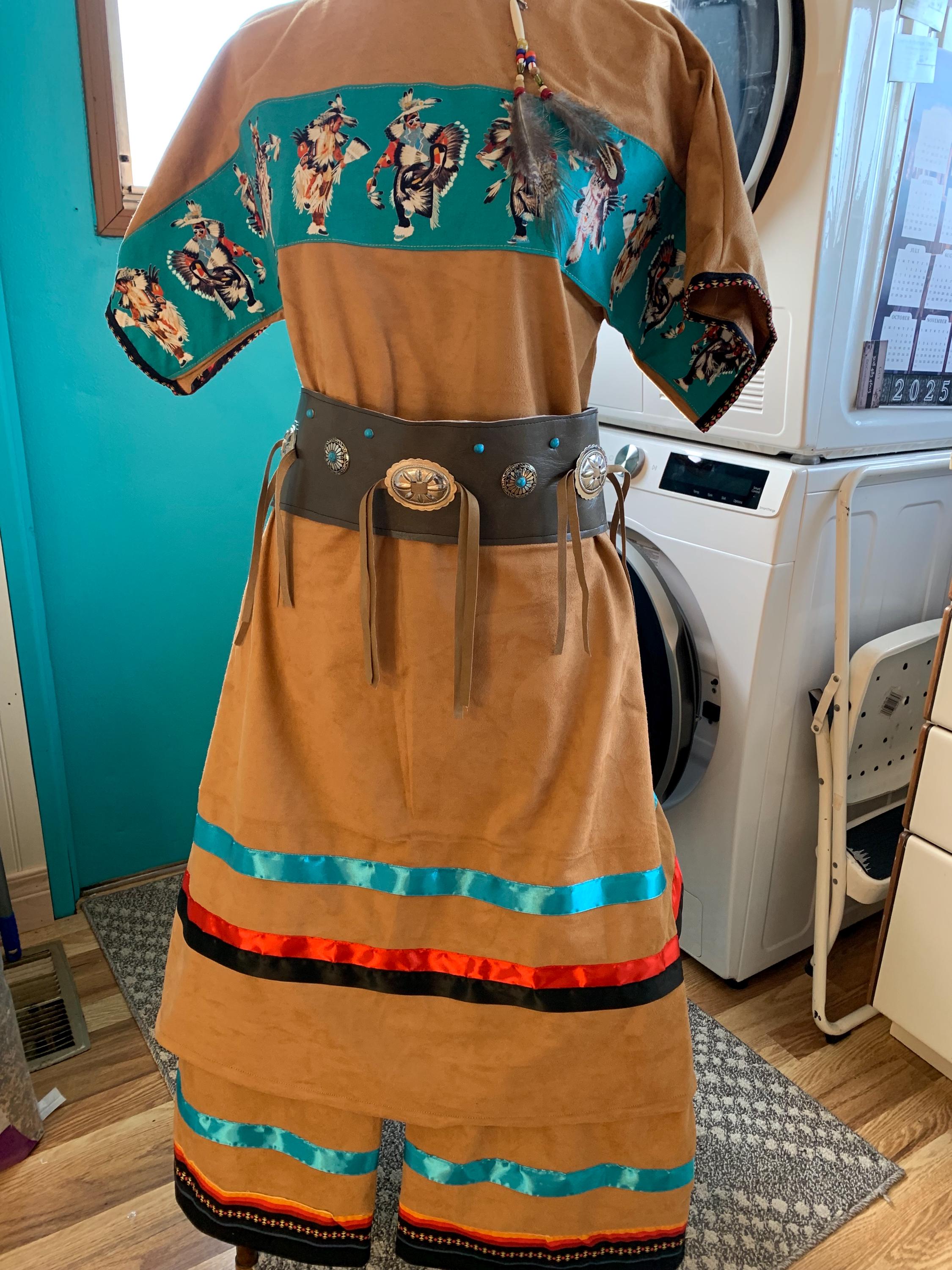 Handmade First Nations Pow Wow Dress, Faux Leather Sash, Leggings ...