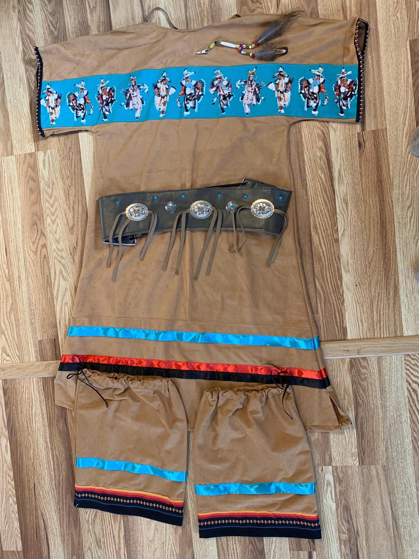 Handmade First Nations Pow Wow Dress, Faux Leather Sash, Leggings ...