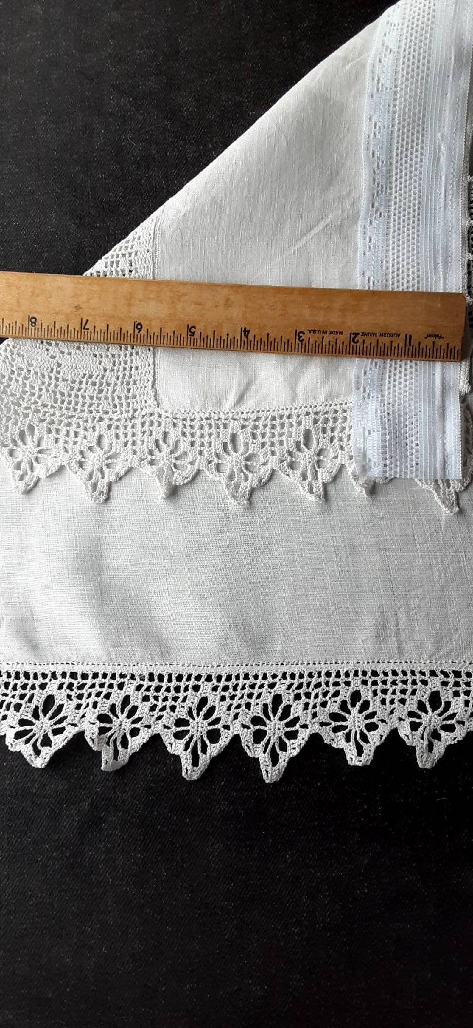 ROSE Embroidered Center Panel Antique Linen Scalloped Edges - Etsy