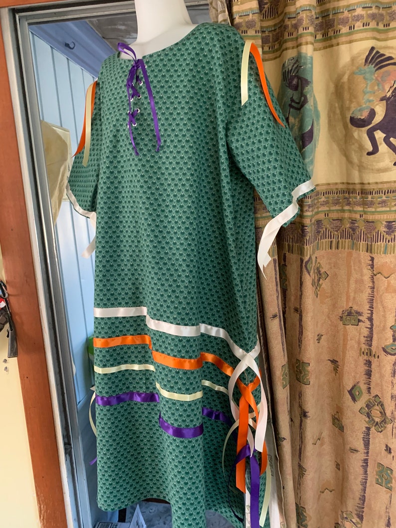 First Nations Child 8-10 Green Trade Cloth RIBBON DRESS Pow Wow ...