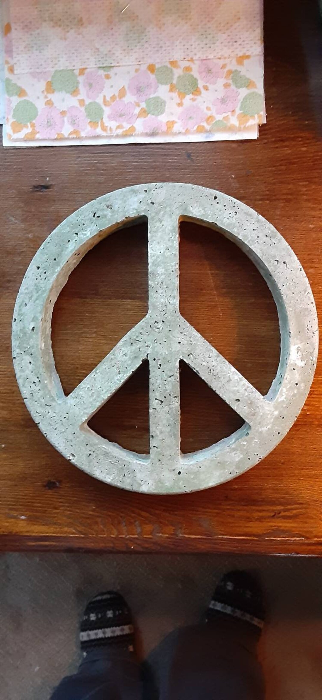 Groovy PEACE SIGN 9 Inch Round Hypertufa All Season Garden Wall Art ...