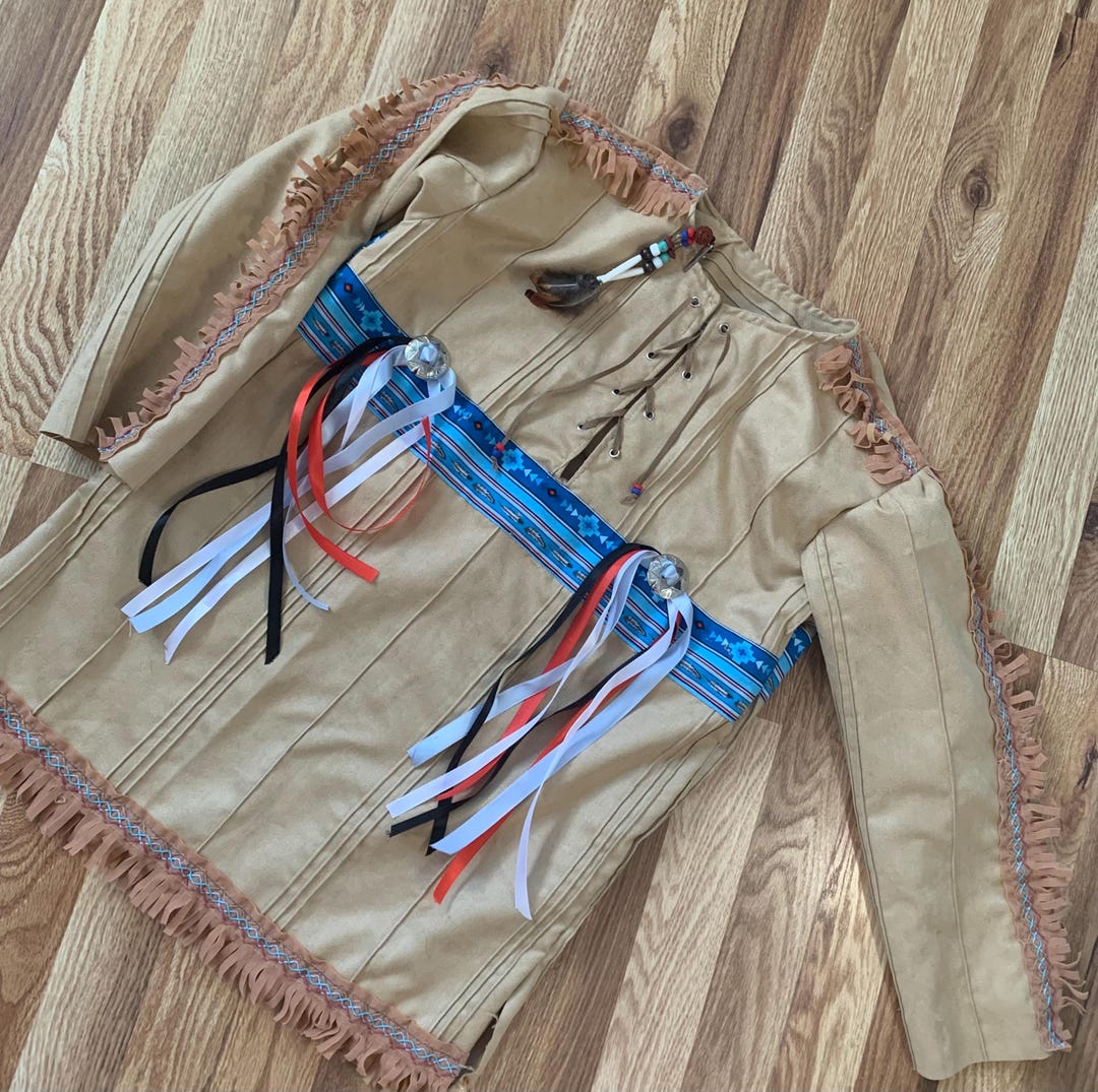 First Nation Tribal Ribbon Shirt, Youth Size 10. Silver Conchos, Suede ...