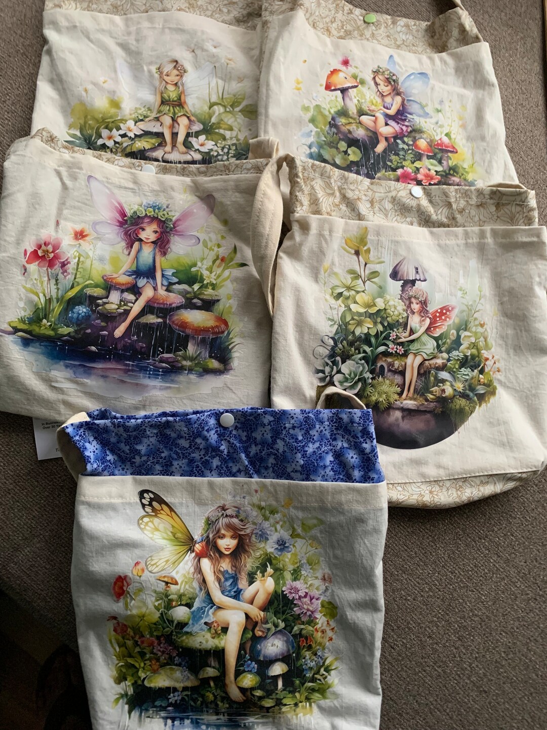 Fairie, Sprite, Elf With Mushrooms Small Tote Bag. 10 X 12 Washable ...