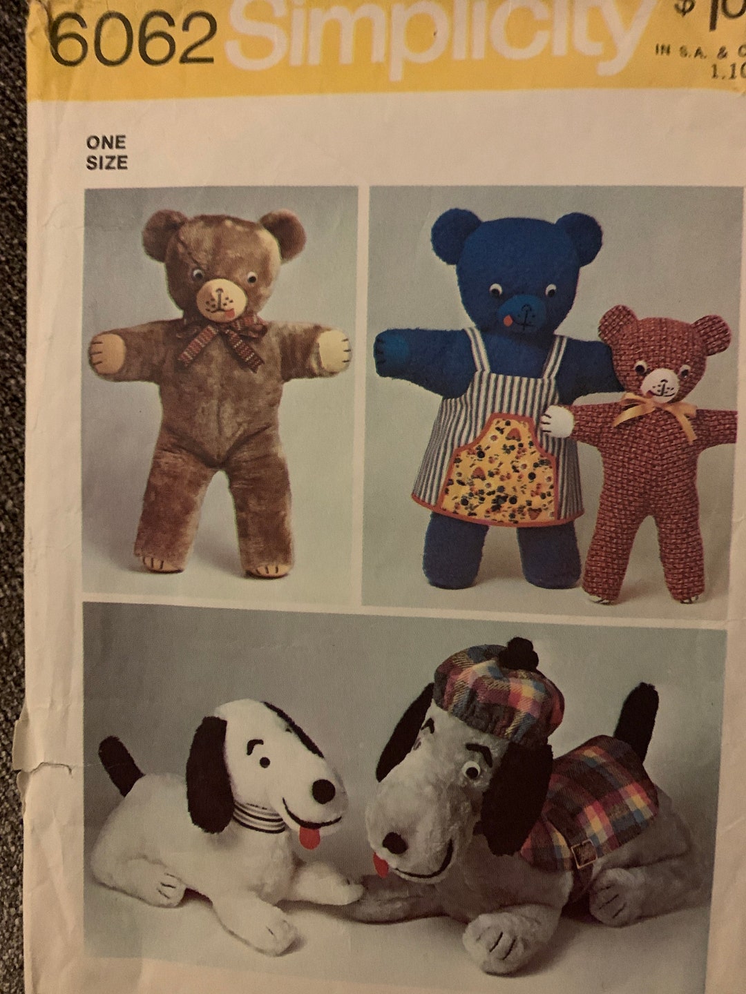 Large and Small Stuffed Dog, Bear 22, 24, 19, 16 Inch Simplicity 6062 ...