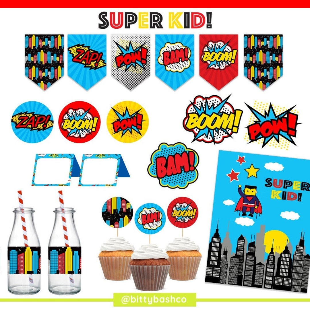 Super Hero Printable Download | Retro Super Hero Party Supplies ...