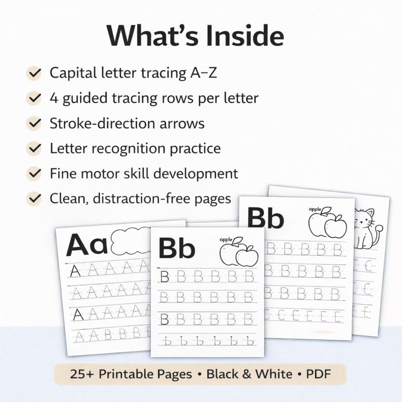 Alphabet Tracing Workbook Ages 4–5 | Capital Letters A–Z | Black and ...