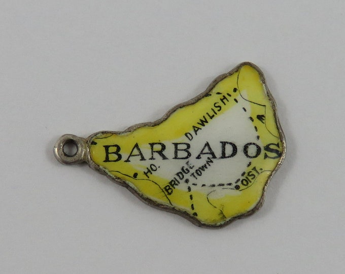 Map of Barbados With Yellow Enamel Silver Vintage Charm for Bracelet - Etsy