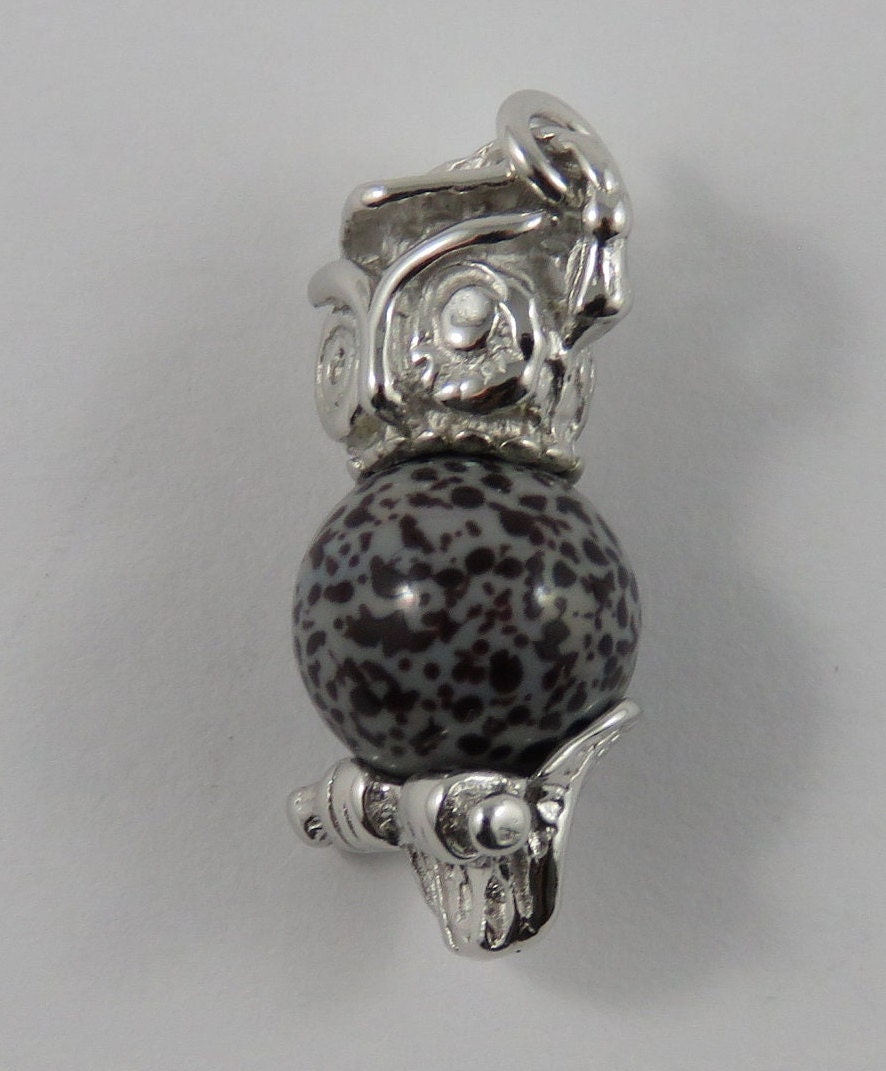 Studious Owl With Blue Spotted Stone Belly Sterling Silver | Etsy UK