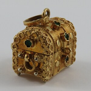 Treasure Chest With Green Stones Mechanical 18K Gold Vintage Charm for ...