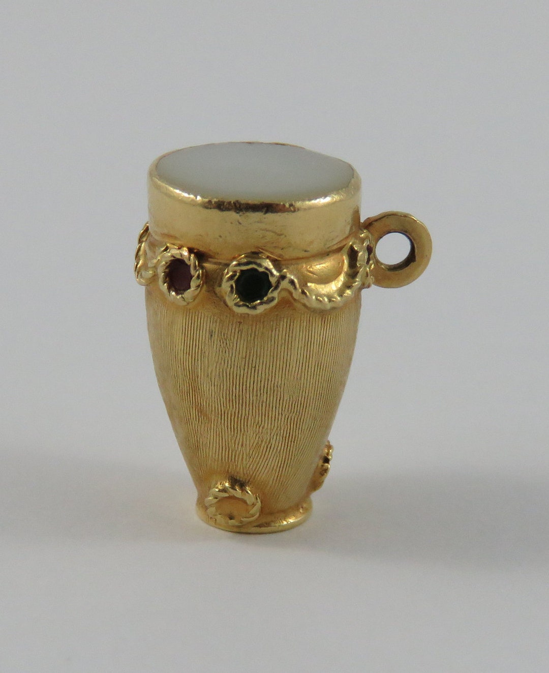 Bongo Drum With White Enamel Top & Green and Red Enamel Design 18 Karat ...