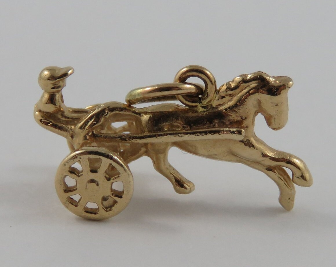 Racing Horse & Sulky 10K Gold Vintage Charm for Bracelet | Etsy