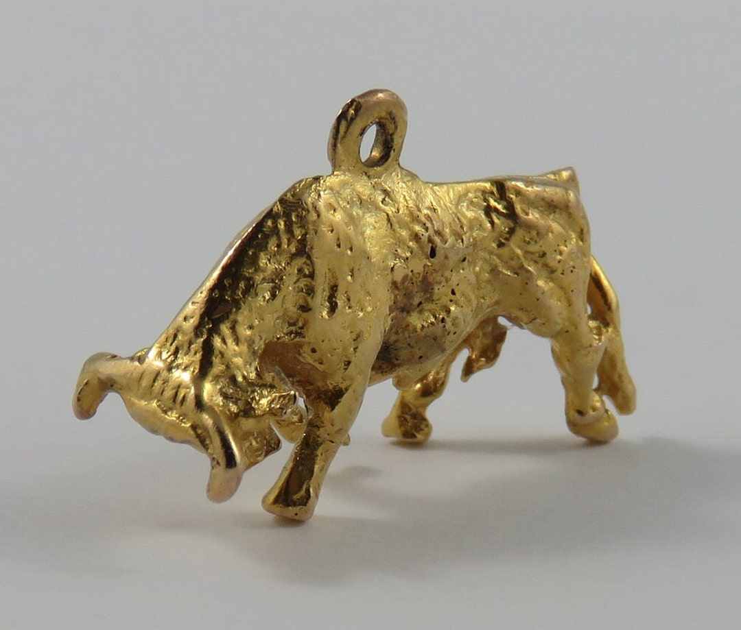 Charging Bull 14K Gold Vintage Charm for Bracelet - Etsy