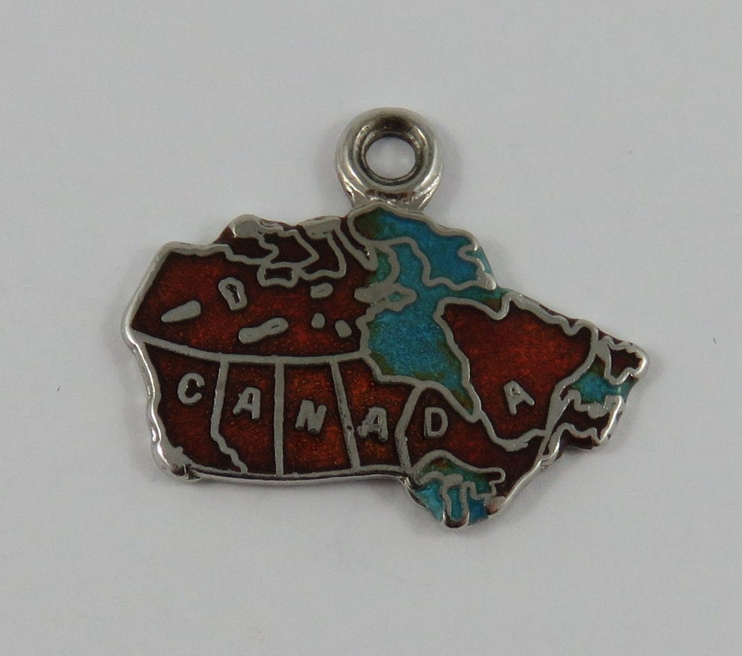 Map of Canada With Red & Blue Enamel Sterling Silver Vintage Charm for ...