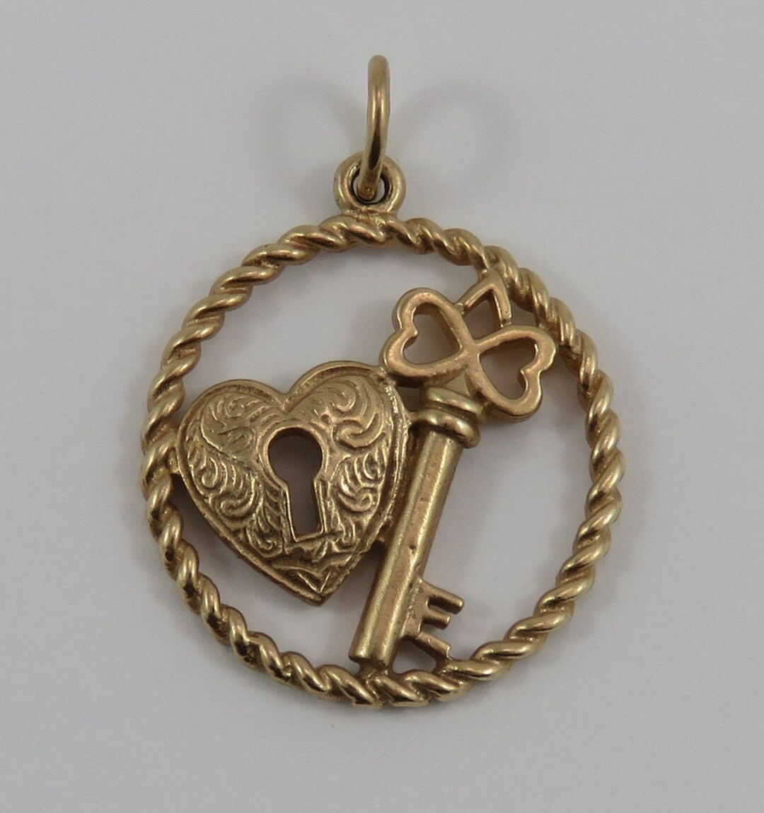 Heart Locket & Key 10K Gold Vintage Charm for Bracelet - Etsy