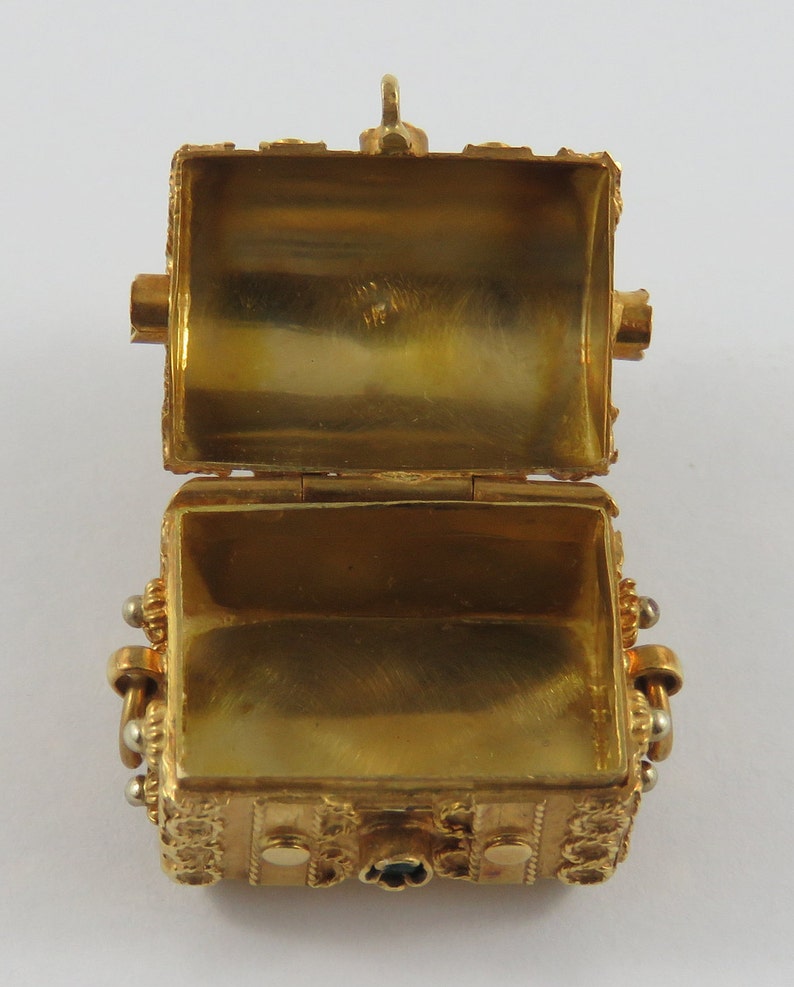 Treasure Chest With Green Stones Mechanical 18K Gold Vintage | Etsy