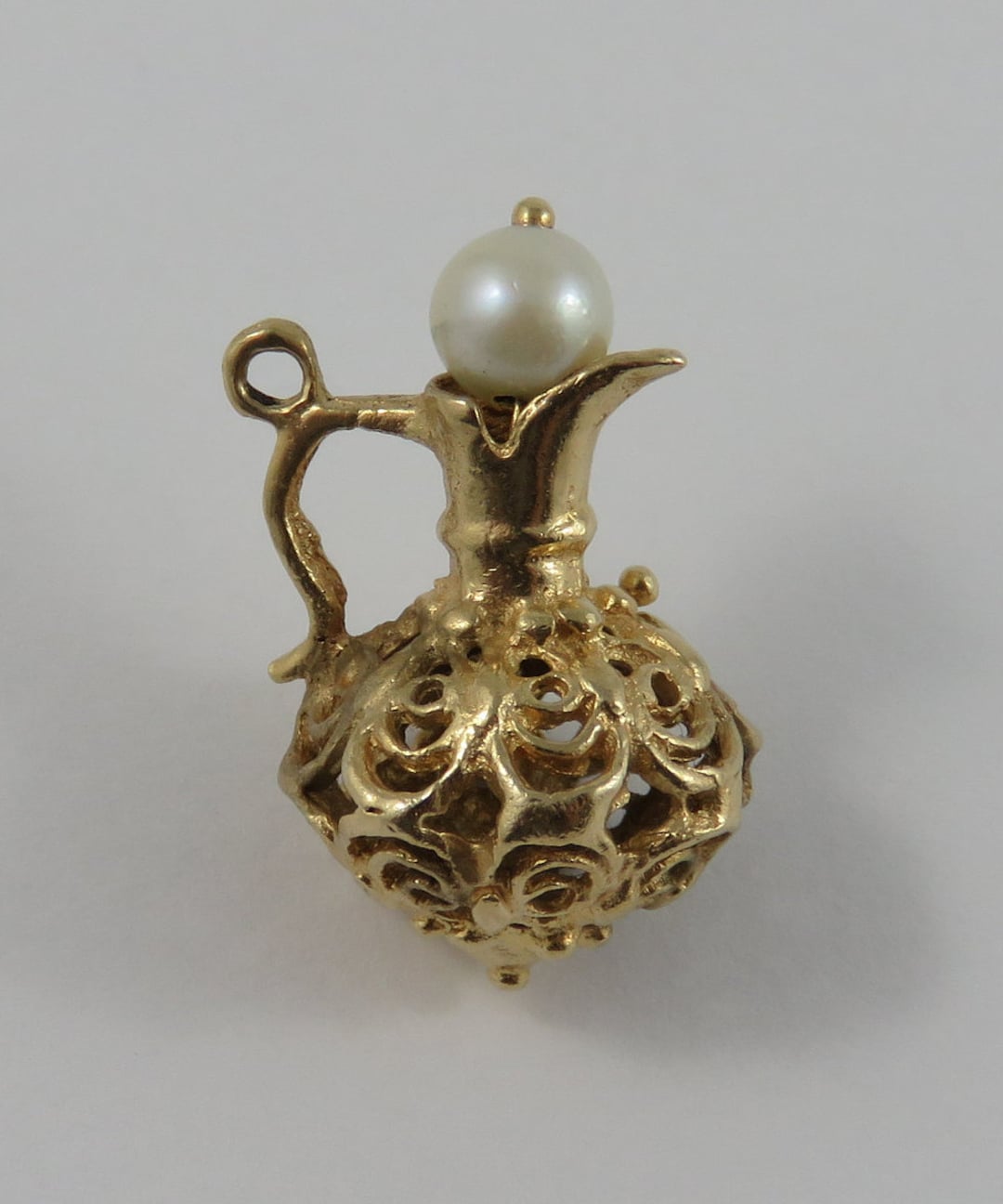 Reticulated Jug With White Stone 14K Gold Vintage Charm for Bracelet - Etsy