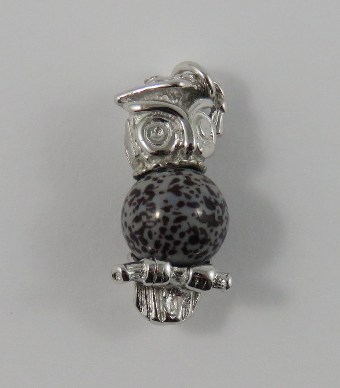 Studious Owl With Blue Spotted Stone Belly Sterling Silver - Etsy UK