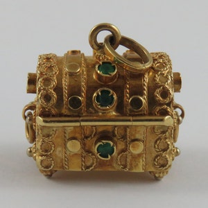 Treasure Chest With Green Stones Mechanical 18K Gold Vintage Charm for ...