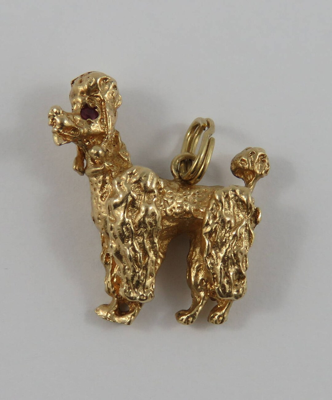 Poodle With Red Stone Eye 14K Gold Vintage Charm for Bracelet - Etsy