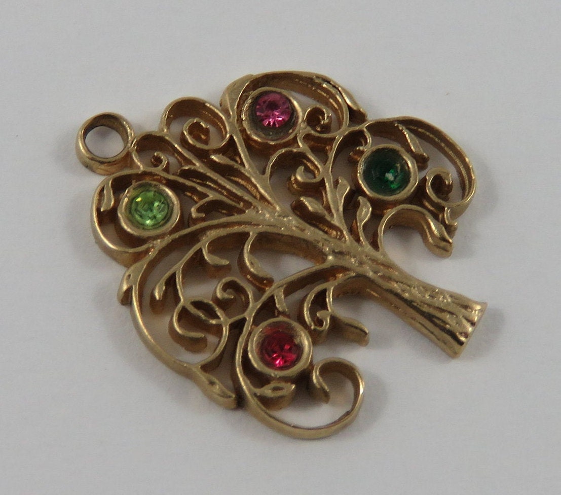 Tree With Colourful Stones 10K Gold Vintage Charm for Bracelet | Etsy