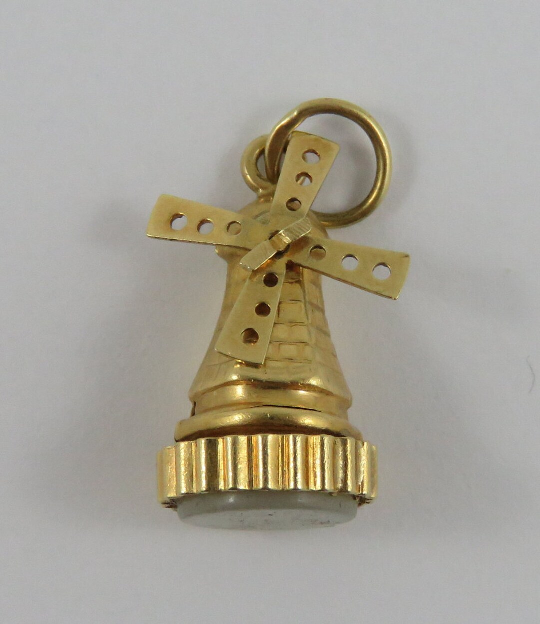 Windmill With White Stone Seal Mechanical 18K Gold Vintage Charm for ...