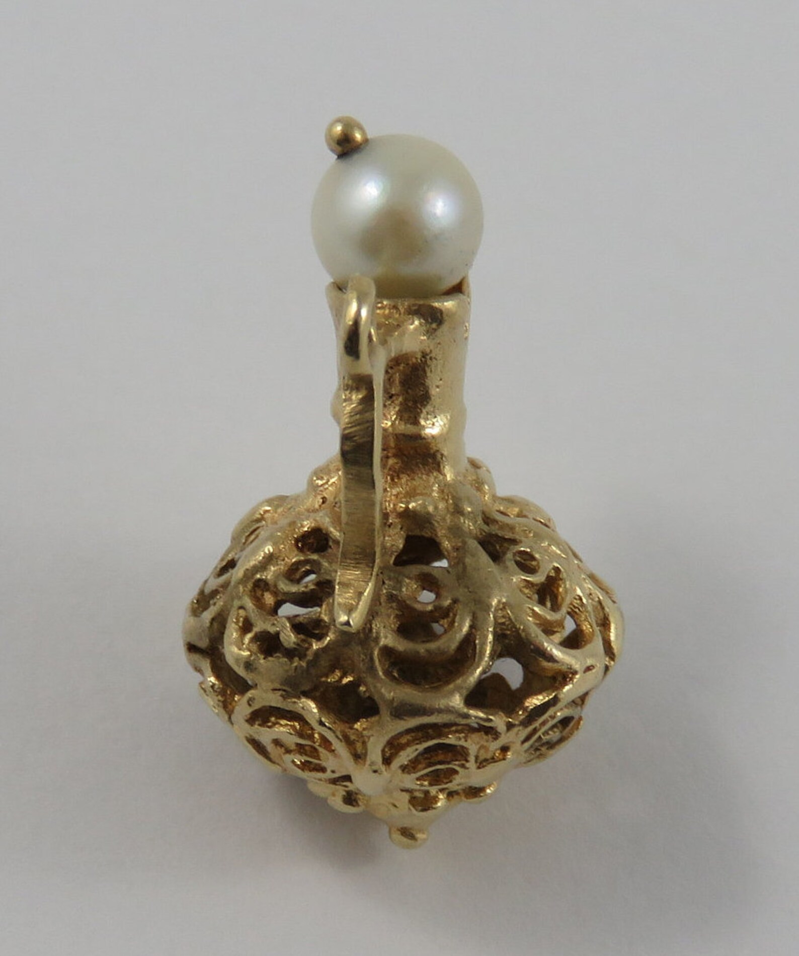 Reticulated Jug With White Stone 14K Gold Vintage Charm for | Etsy