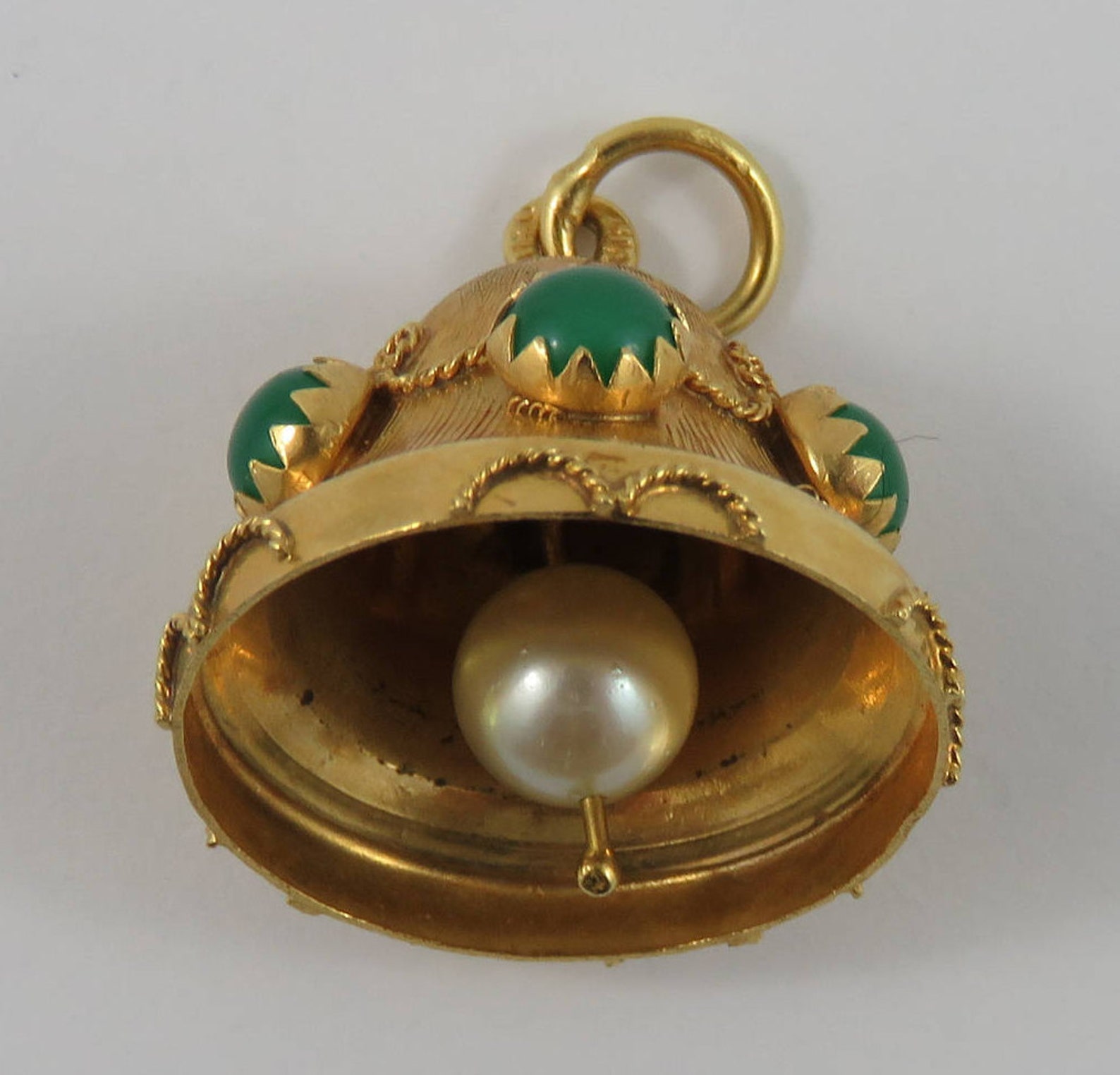 Large Ringing Bell With Green & White Stones Mechanical 18K | Etsy