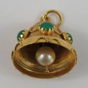 Large Ringing Bell With Green & White Stones Mechanical 18K Gold ...