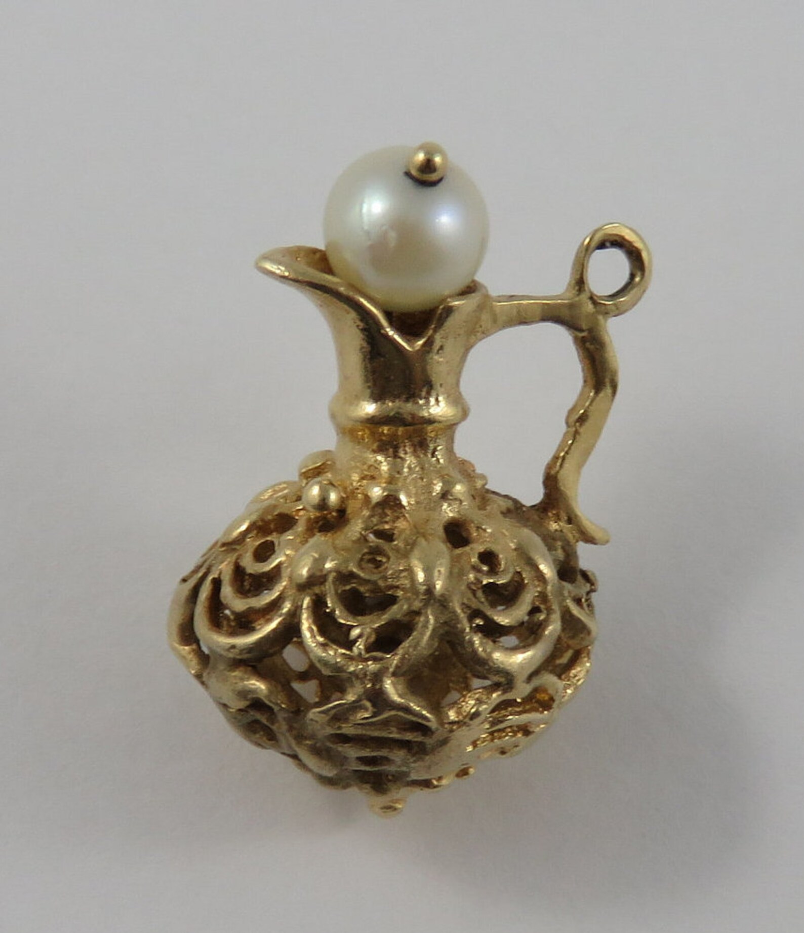 Reticulated Jug With White Stone 14K Gold Vintage Charm for | Etsy