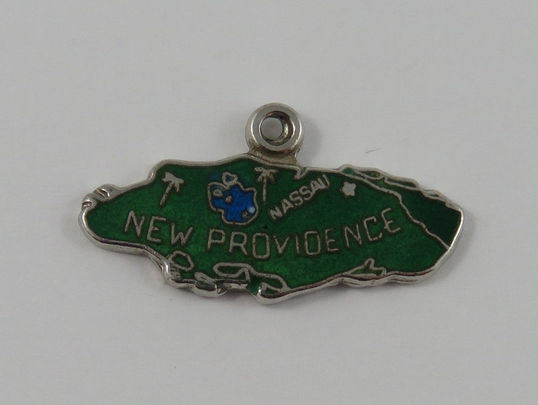 Green Enamel Map of New Providence Sterling Silver Vintage Charm for ...