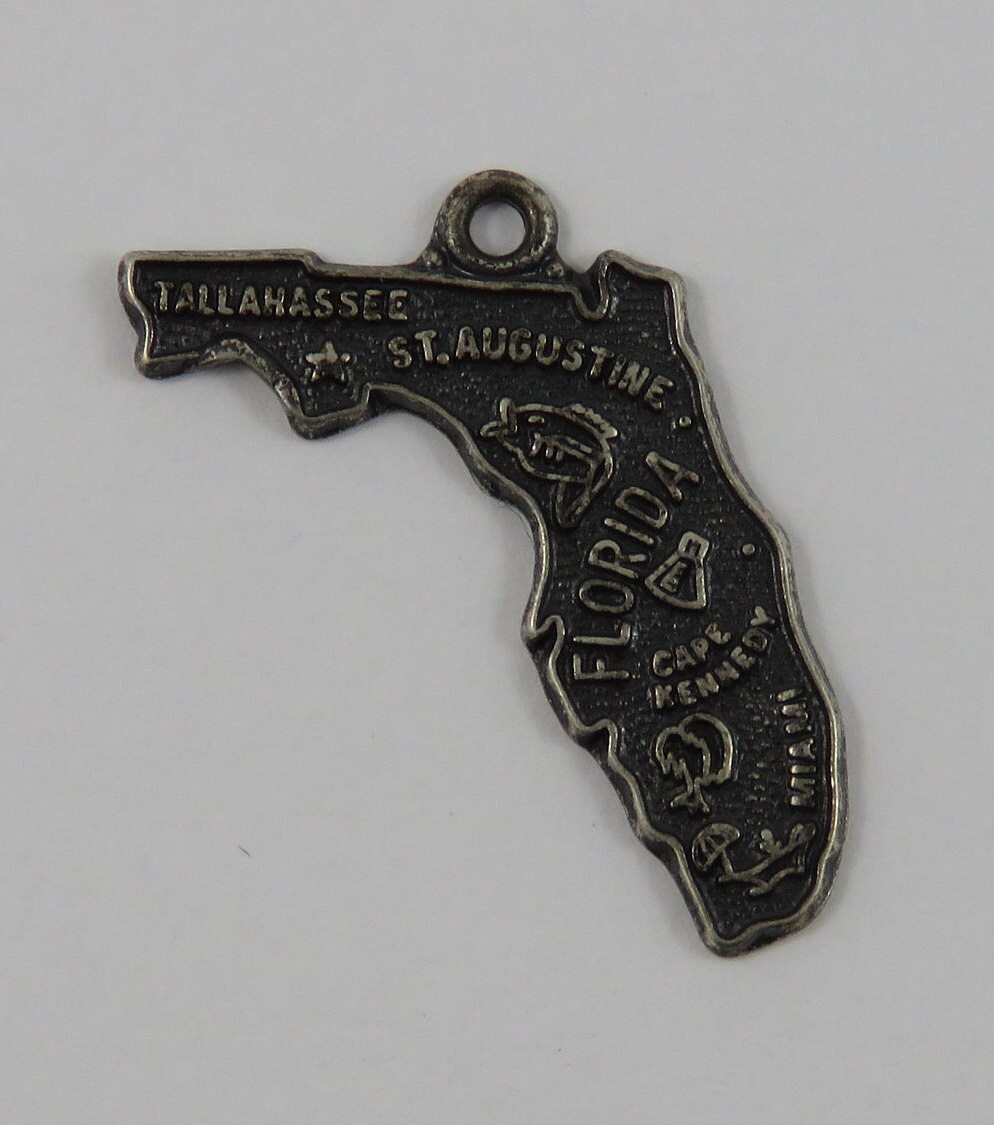Map of Florida State Sterling Silver Vintage Charm for | Etsy