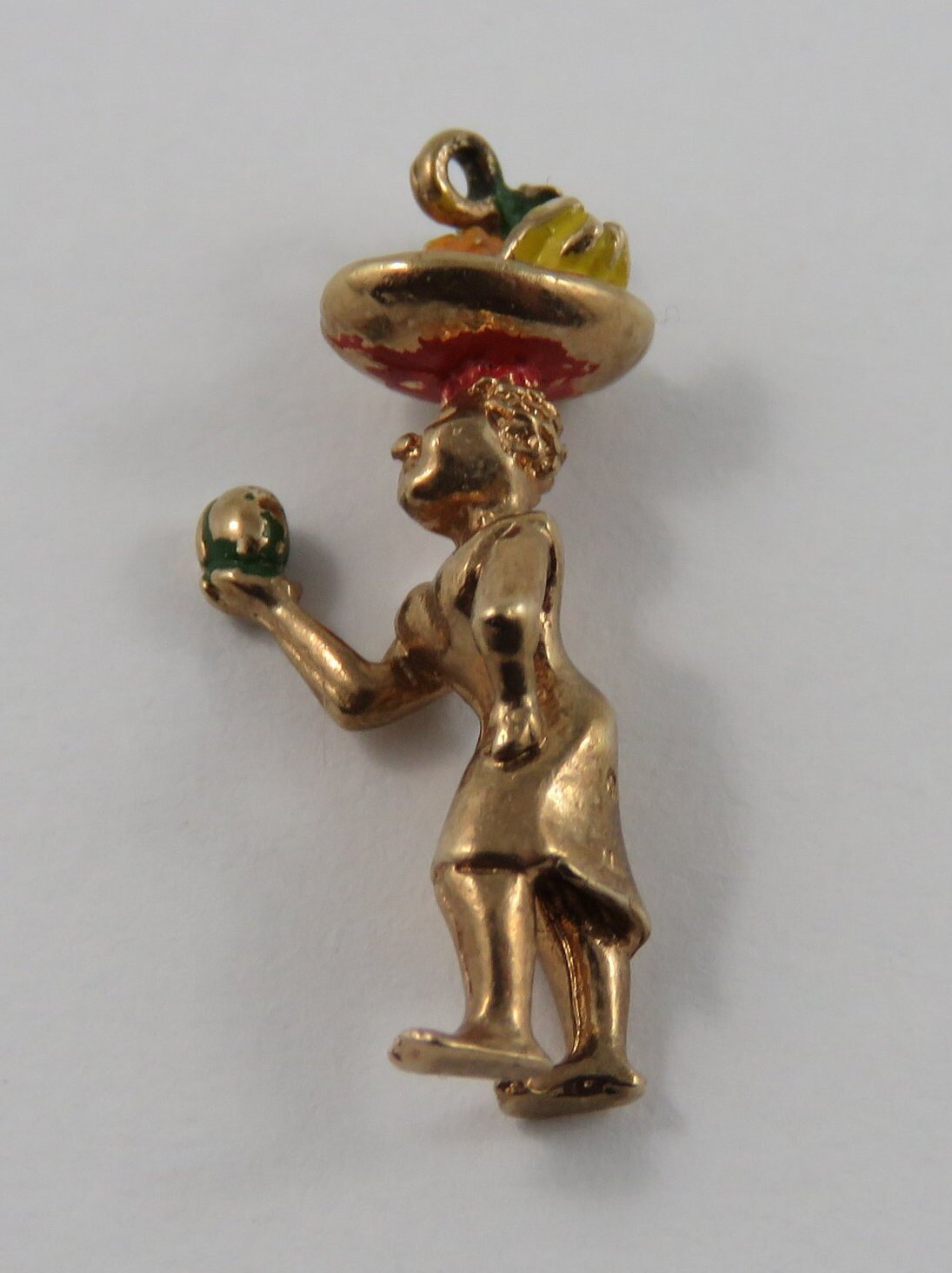 Woman Balancing Enamel Fruit Platter on Head & Holding Fruit - Etsy