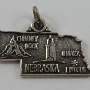 Map of Nebraska State Sterling Silver Vintage Charm for Bracelet - Etsy