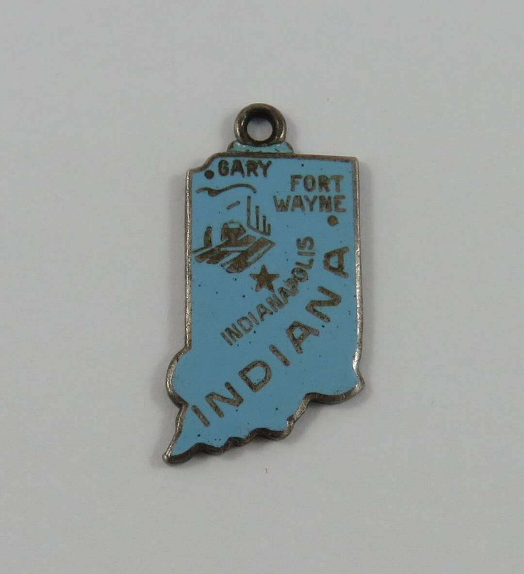 Blue Enamel Map of Indiana State Hoosier State Sterling Silver Vintage ...